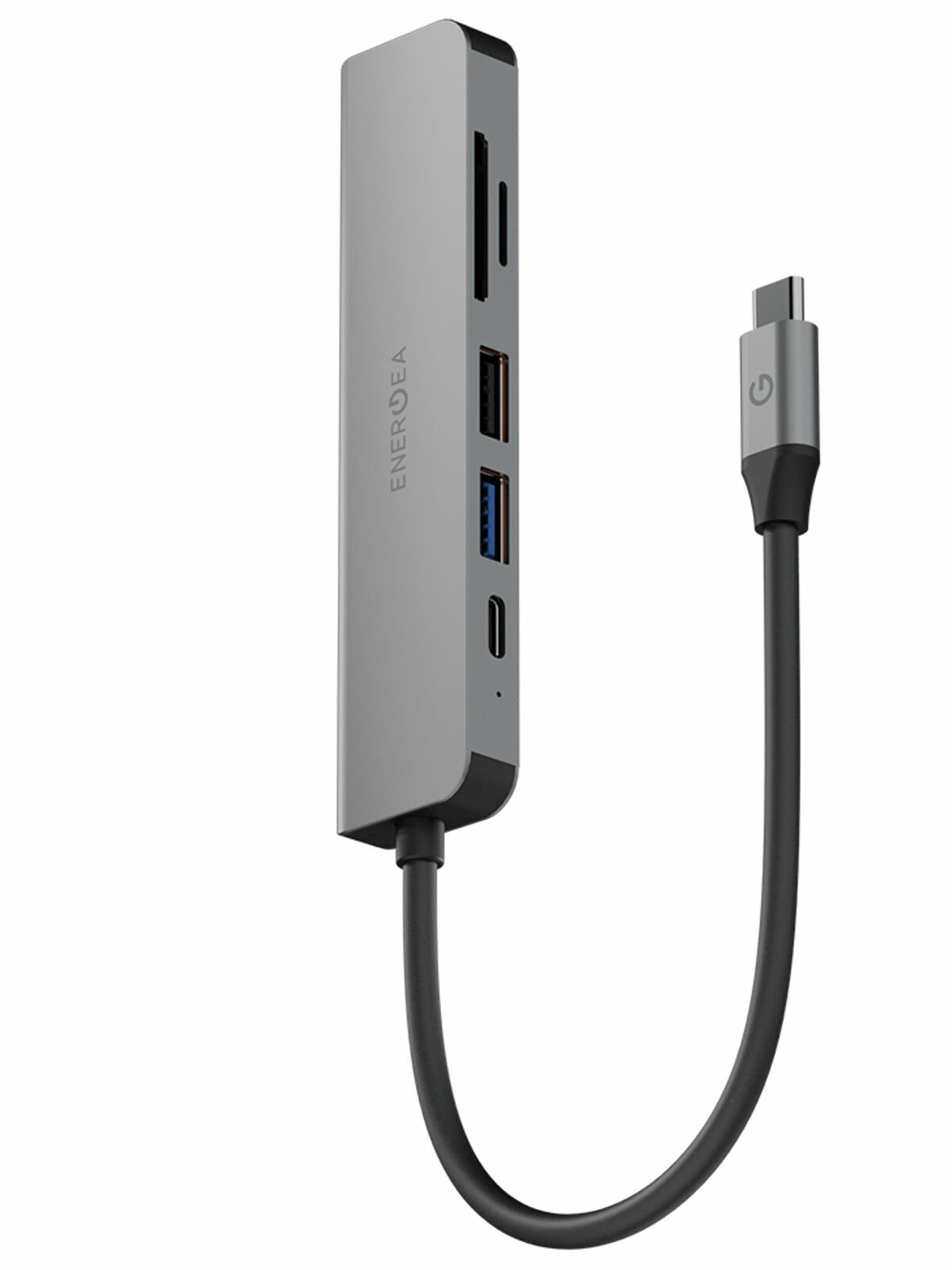 Концентратор USB EnergEA 6 портов USB type C, 2 USB, HDMI, SD reader + Micro SD, высокоскоростной 60 W, AluHUB HD3, серебристый
