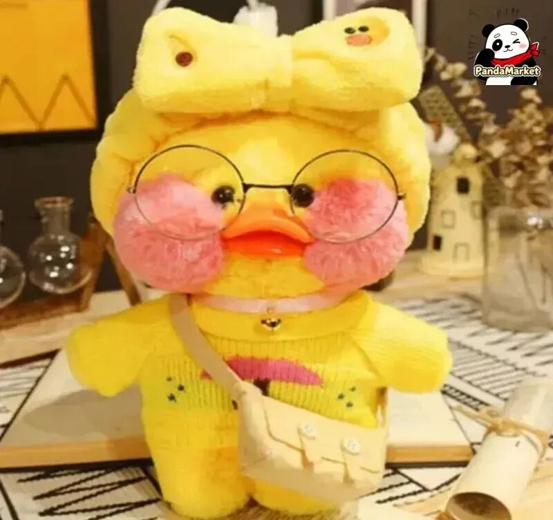 Мягкая игрушка уточка Lalafanfan в очках, желтая, 30 см
