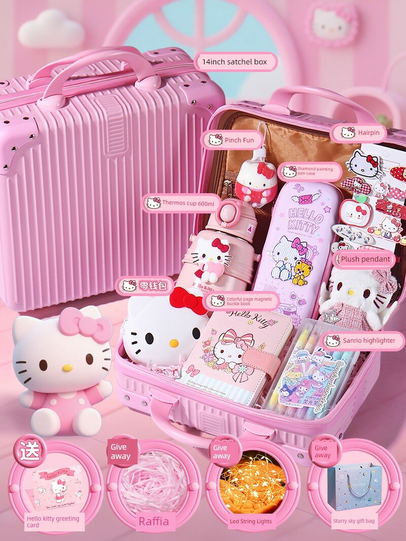 Hello Kitty 600 мл термос, пенал с блестками, подсветка, магнитная тетрадь, сжимаемая игрушка, плюшевый аксессуар,