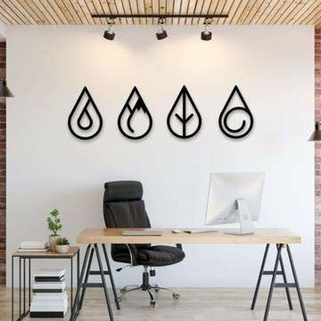 Панно 30х30 см "Элементы в капле" декоративное настенное чёрное, декор на стену, картина