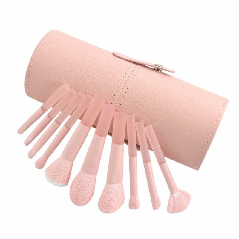 Набор косметических кистей с сумкой для хранения, - 10 розовых ведер