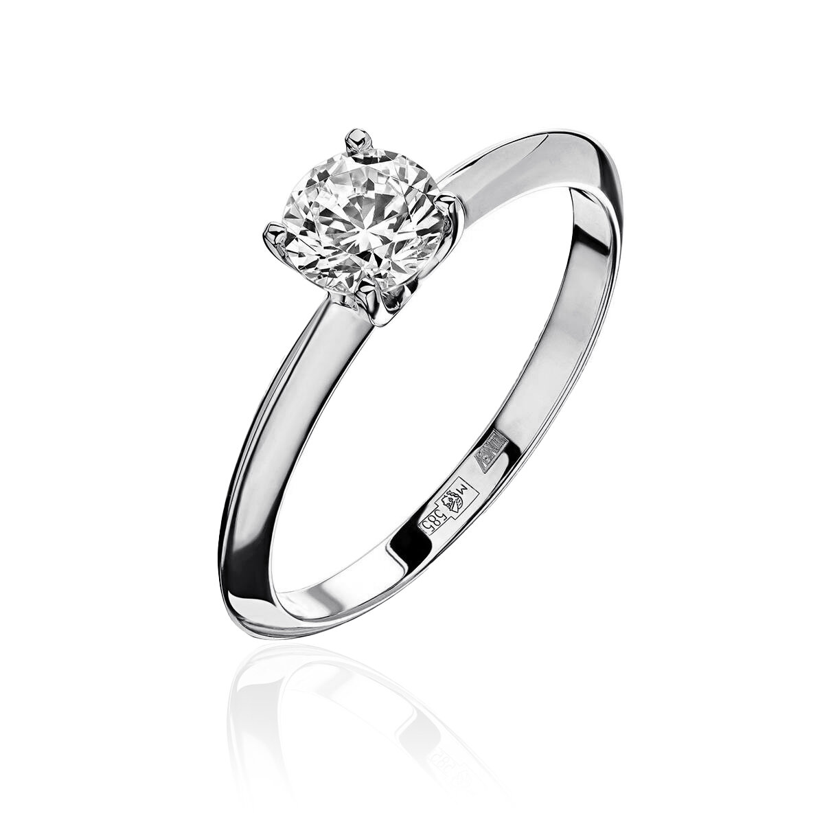 Кольцо, белое золото, 585 проба, бриллиант выращенный