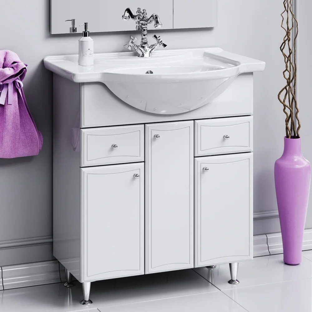 Тумба под раковину без столешницы Aqwella Барселона люкс 75 с бельевой корзиной