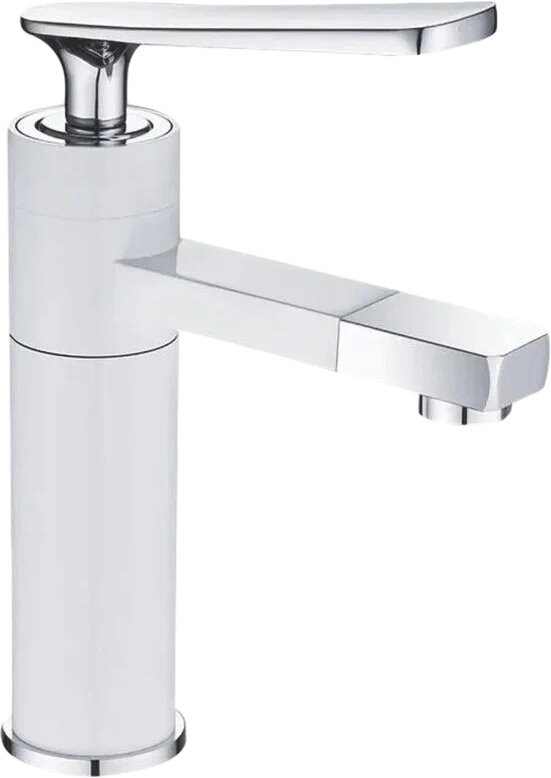 Смеситель для раковины Shevanik S6601F хром, белый, глянцевый, кран для ванной в раковину, из латуни, рычажный, с поворотным изливом, с керамическим картриджем, с функцией экономии расхода