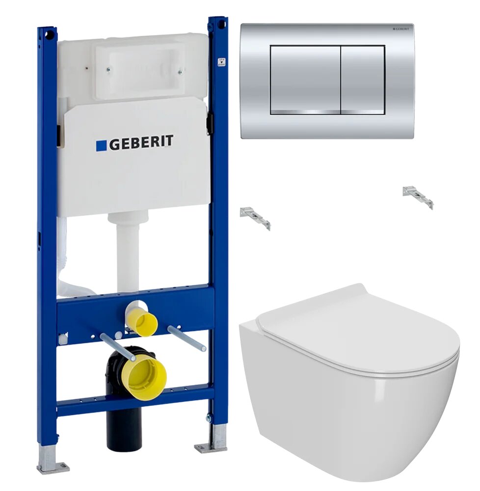 Комплект 2 в 1 Унитаз подвесной Bauedge Bau Ceramics / Инсталляция с кнопкой Geberit Duofix Delta 458.163.21.1 цвет хром