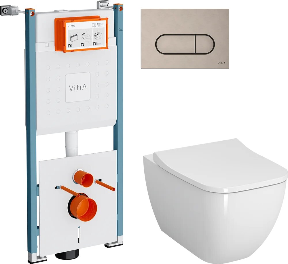 Комплект 4 в 1 Унитаз подвесной VitrA Shift 7742B003-0075 белая глянцевая / Сиденье Integra Square 810-003-009 быстросъемная, с микролифтом / Инсталляция V-Fix Core 732-5800-01PV, Кнопка Root Round 7