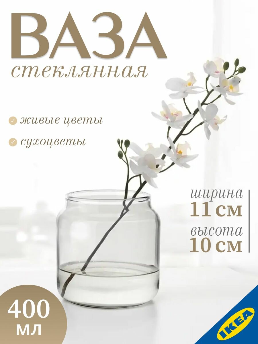 Ваза прозрачная для сухоцветов и цветов IKEA MJOLKIG мьёлкиг