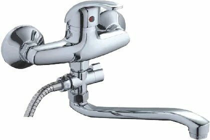 Смеситель с длинным изливом для ванны Ledeme H29-B L2129-B с душевым гарнитуром, поворотный, металлический, хром, глянцевый, смеситель для ванны с душем, рычажный, с настенным держателем