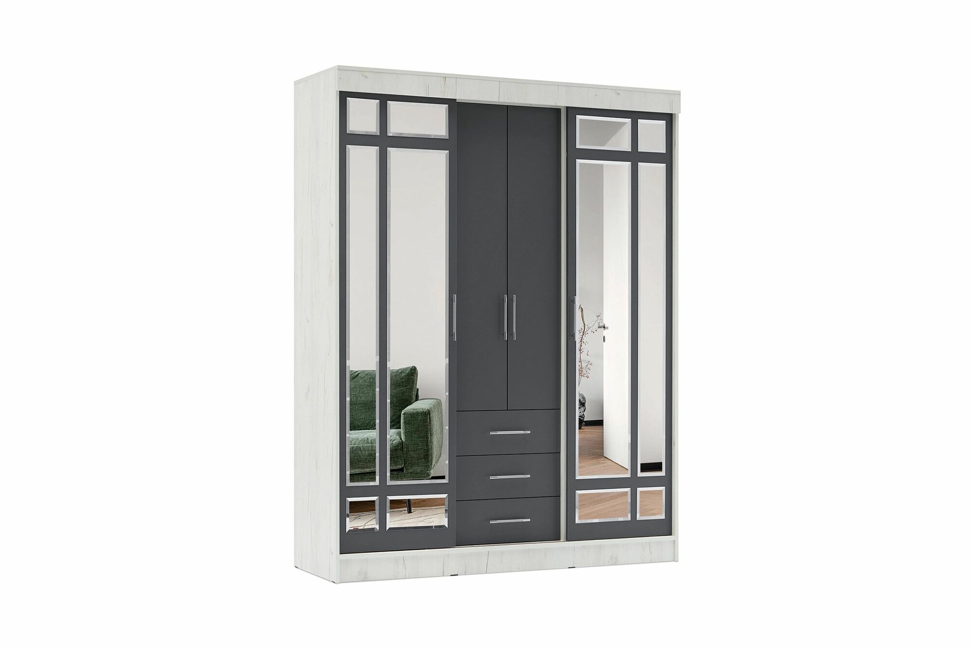 Шкаф-купе Маэстро Дуб Крафт Белый, Графит