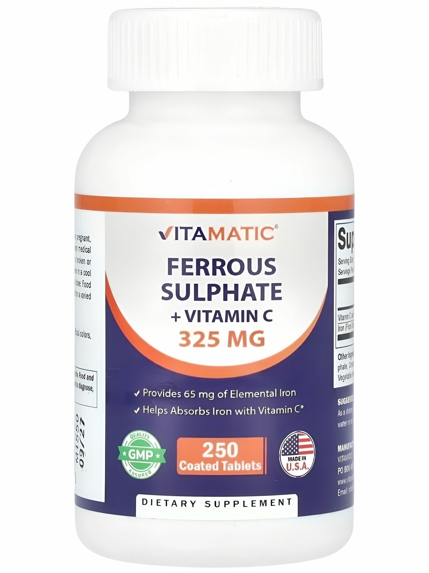 Сульфат железа + витамин C, 250 таблеток, покрытых оболочкой, Vitamatic
