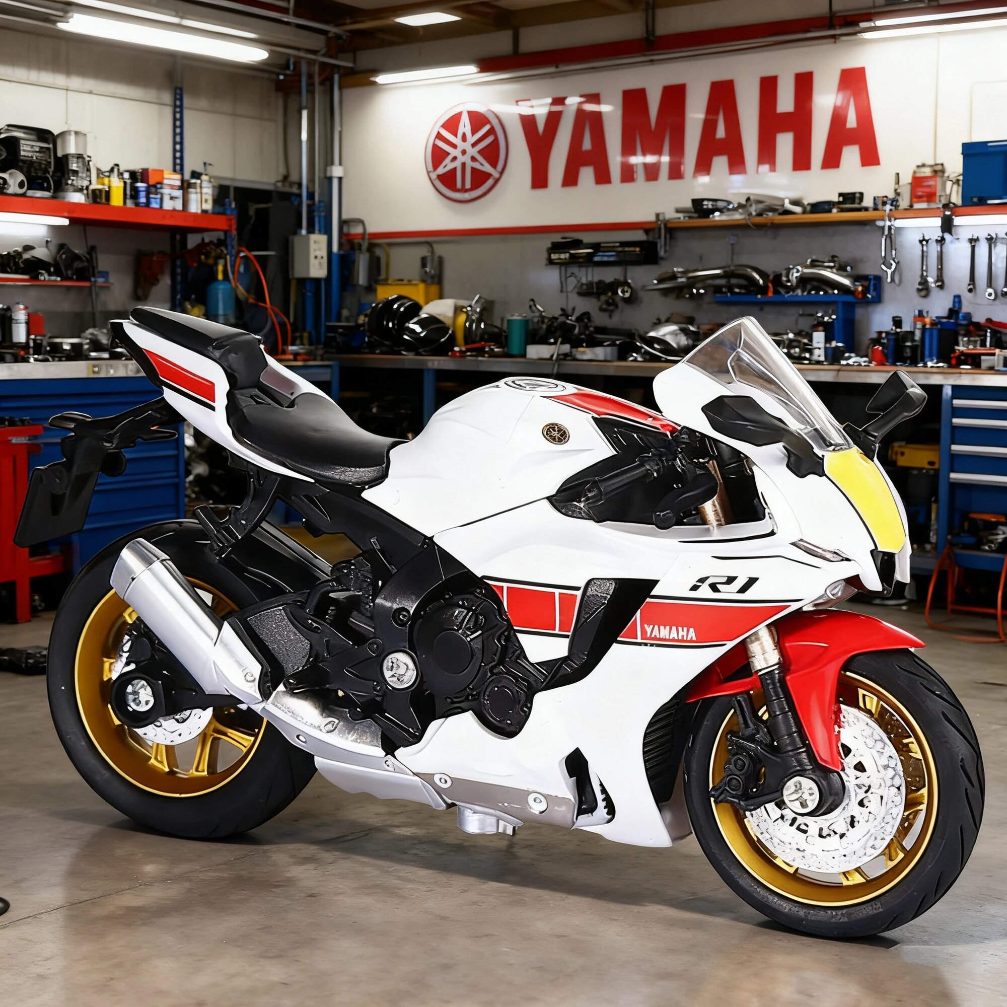 Мотоцикл Yamaha YZFR1 белый, 1:18 Welly