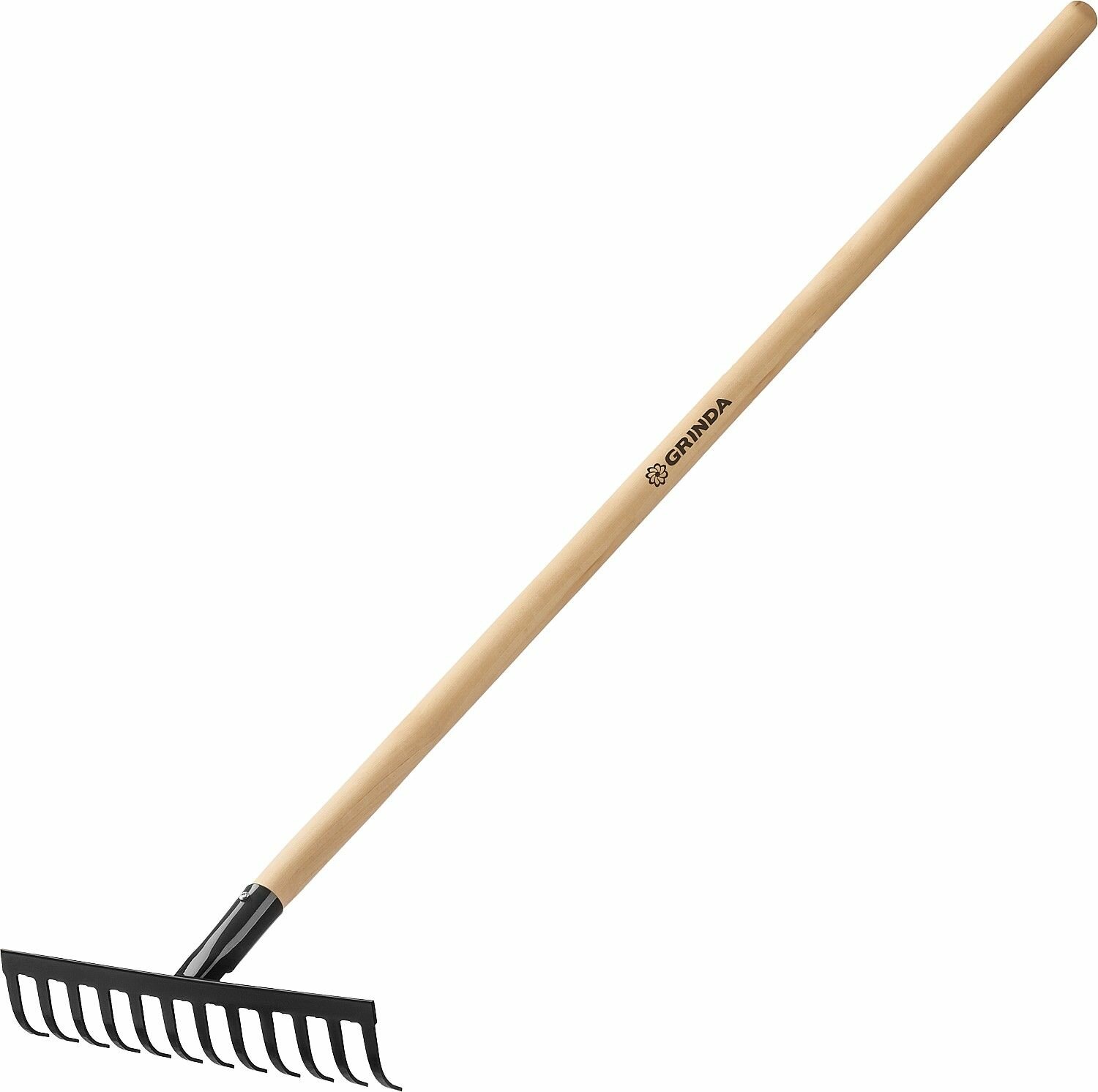 Грабли GRINDA GT-12 WOOD, 310х80х1300 мм, 12 зубцов, углеродная сталь, антикор. покрытие, деревянный черенок высш. сорт 39583-12