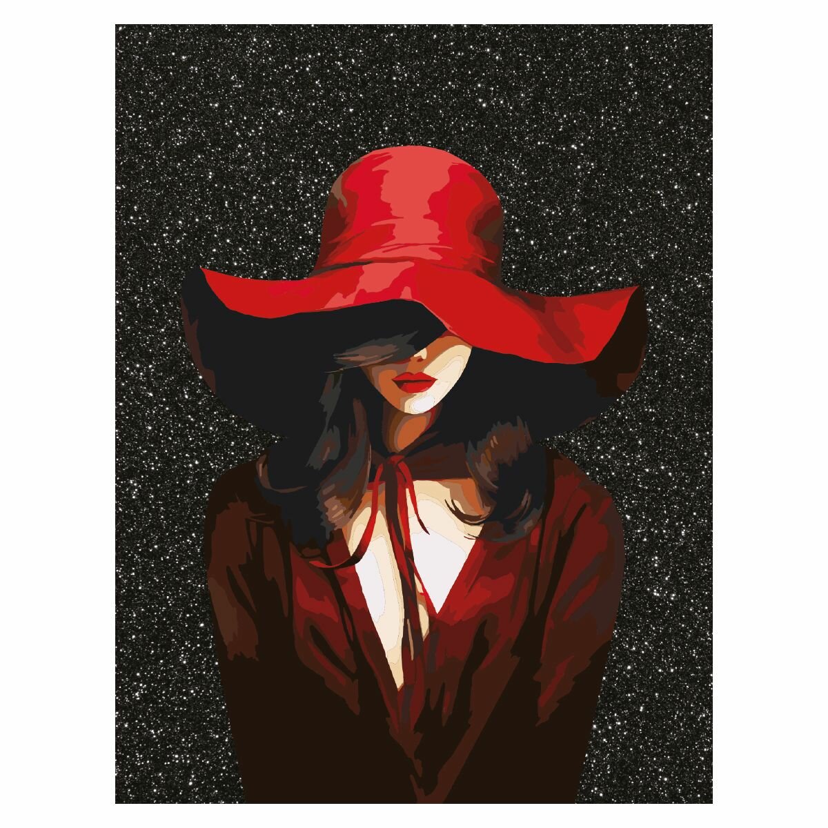 Картина по номерам на холсте с глиттером Три Совы "Девушка в красном", 30x40см, краски, кисть (КХг3040_57053)