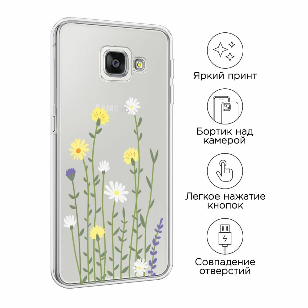 Чехол на Samsung Galaxy A3 2016 / Самсунг Галакси А3 2016 с принтом "Пучок полевых цветов", прозрачный — фото 1