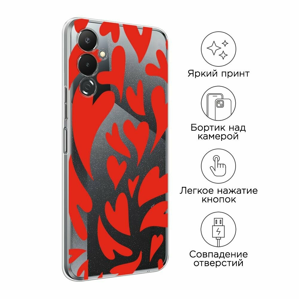 Чехол на Tecno Pova 4 / Текно Пова 4 с принтом "Crazy hearts 2 - 14 февраля", прозрачный — фото 1