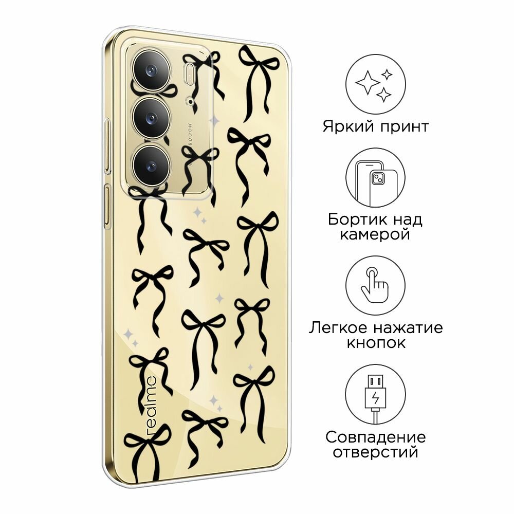 Чехол на Realme C75 4G / Реалми C75 4G с принтом "Black bows", прозрачный — фото 1