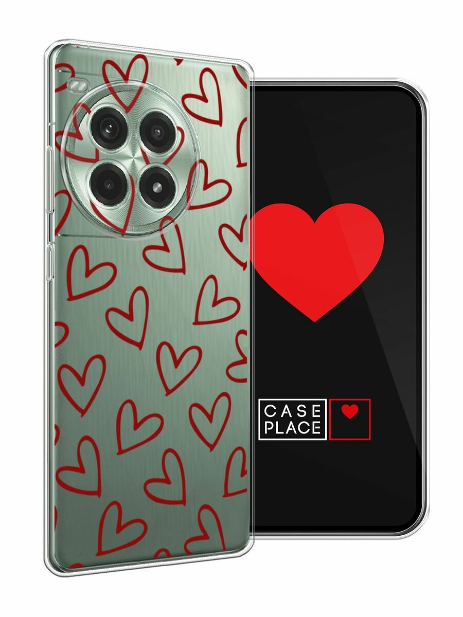 Чехол на OnePlus Ace 3 Pro / Ван Плас Эйс 3 Про с принтом "Little hearts doodles 2 - 14 февраля", прозрачный — фото 1