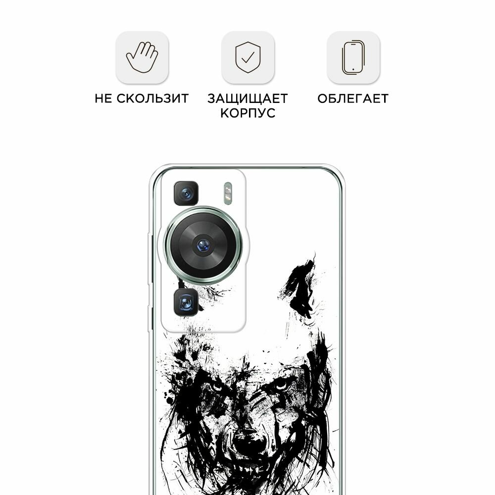 Чехол на Huawei P60/P60 Pro / Хуавей P60/P60 Про с принтом Волк тушь — фото 1