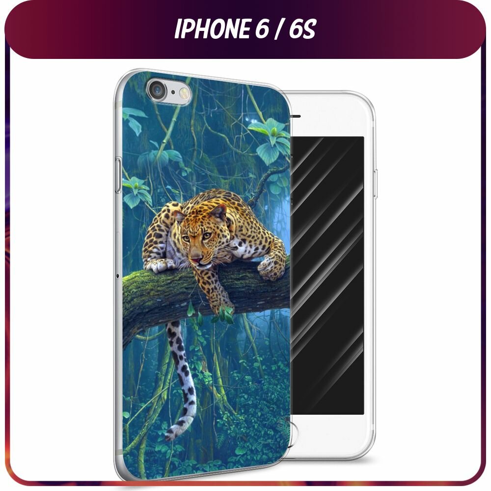 Чехол на Apple iPhone 6 / Айфон 6 с принтом "Леопард охотник"