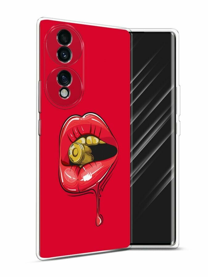 Силиконовый чехол на Honor 70 / Хонор 70 с принтом губы и пуля 1