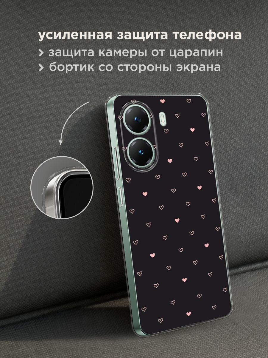 Чехол на Poco X7 Pro / Поко X7 Про с принтом "Черный фон и сердечки" — фото 1