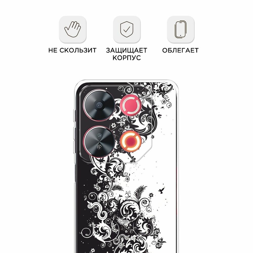 Силиконовый чехол на Itel P65 / Ител P65 с принтом "Черно белый узор" — фото 1