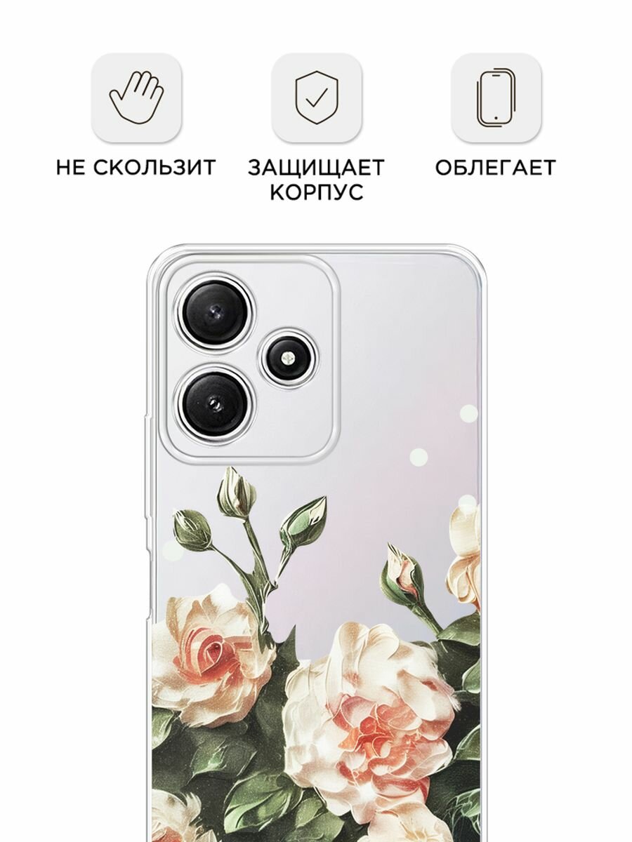 Чехол на Xiaomi Redmi 12 5G / Сяоми Редми 12 5G с принтом "Цветочная картина 2", прозрачный — фото 1