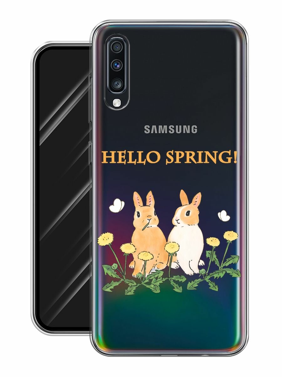 Чехол на Samsung Galaxy A70 / Самсунг Галакси А70 с принтом "Весенние кролики", прозрачный — фото 1