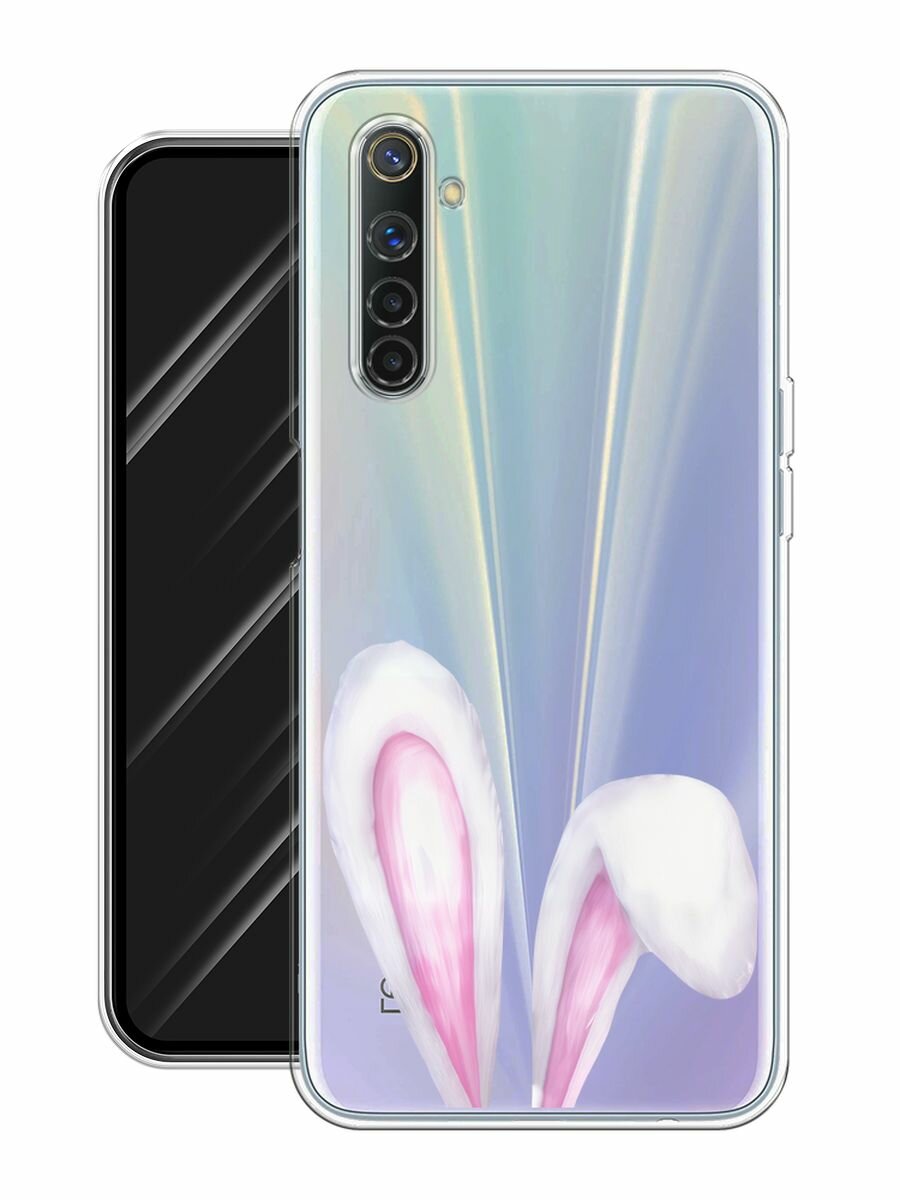 Чехол на Realme 6 / Реалми 6 с принтом "Кроличьи уши 2", прозрачный — фото 1