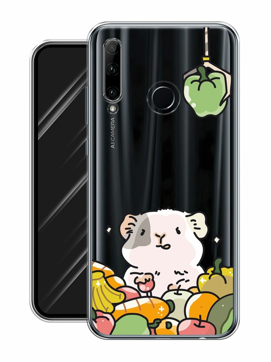 Чехол на Honor 10i/20 Lite 2019/20e/Huawei P Smart Plus 2019 / Хонор 10i с принтом "Пирующая морская свинка", прозрачный — фото 1