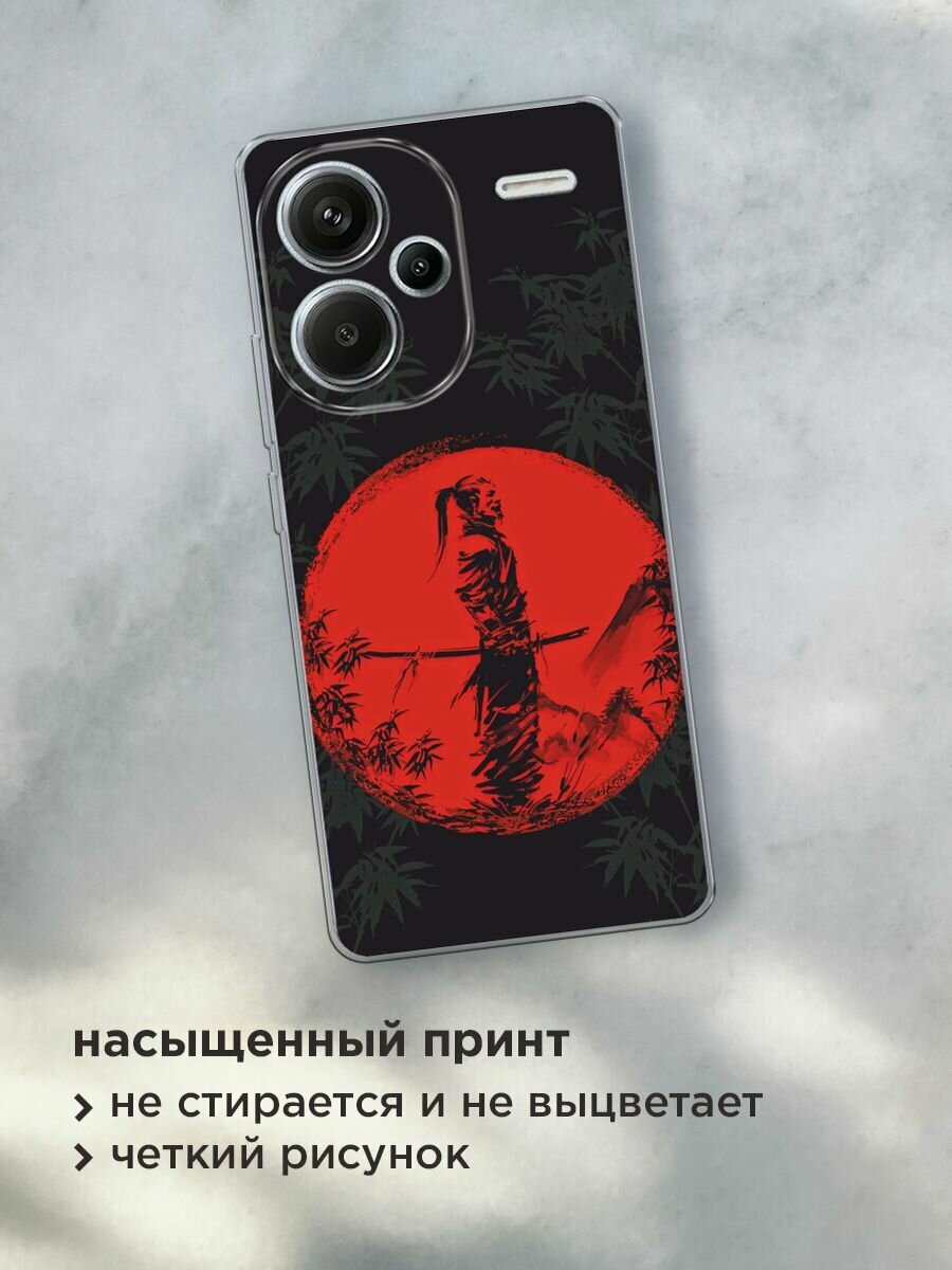Чехол на Xiaomi Redmi Note 13 Pro+ / Сяоми Редми Нот 13 Про + с принтом "Самурай на красном фоне" — фото 1
