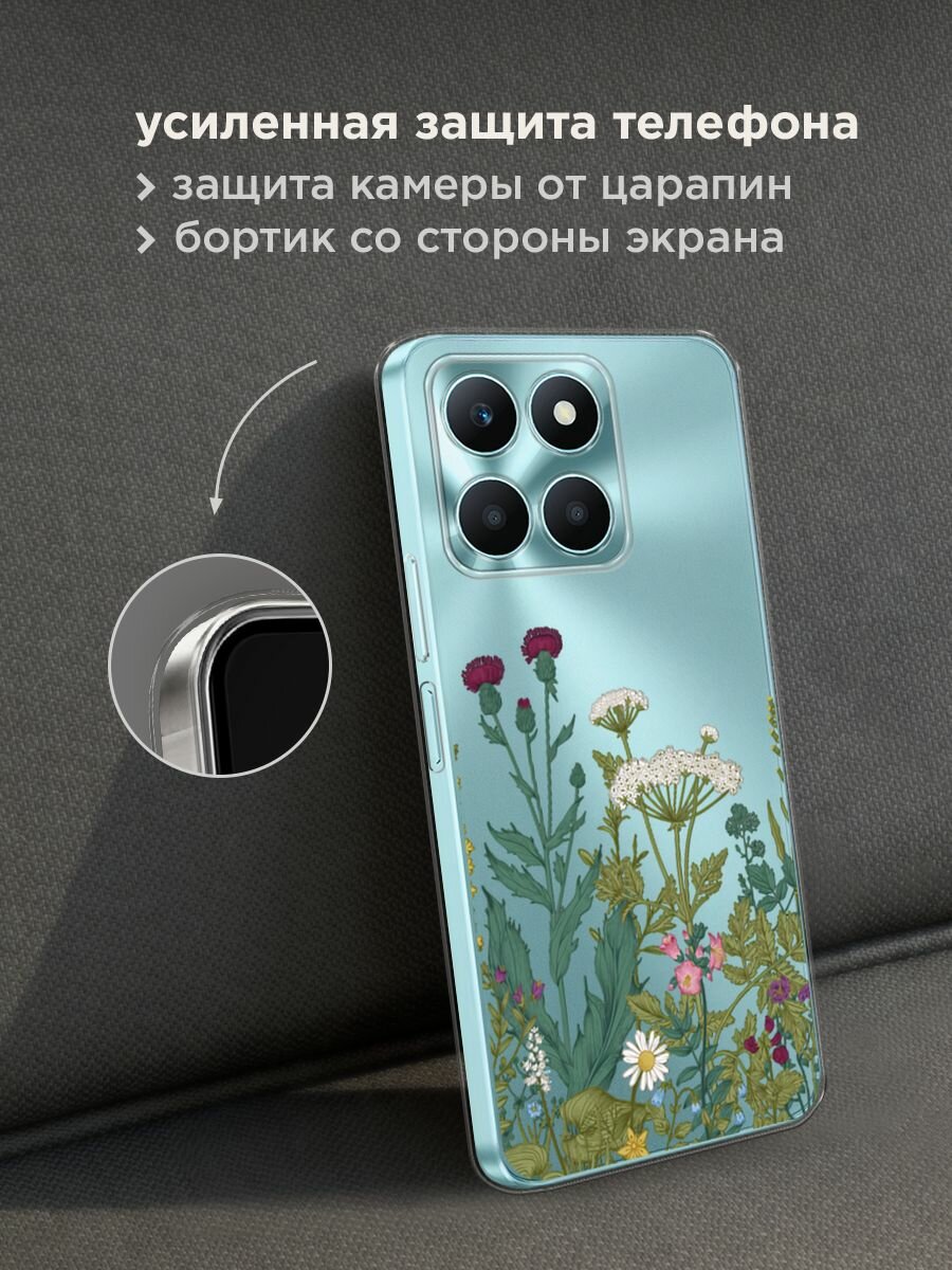 Чехол на Honor X6A / Хонор X6A с принтом "Дикие полевые цветы", прозрачный — фото 1