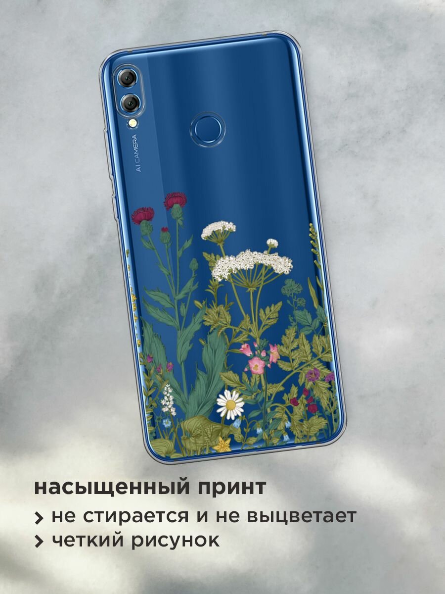 Чехол на Honor 8X / Хонор 8Х с принтом "Дикие полевые цветы", прозрачный — фото 1