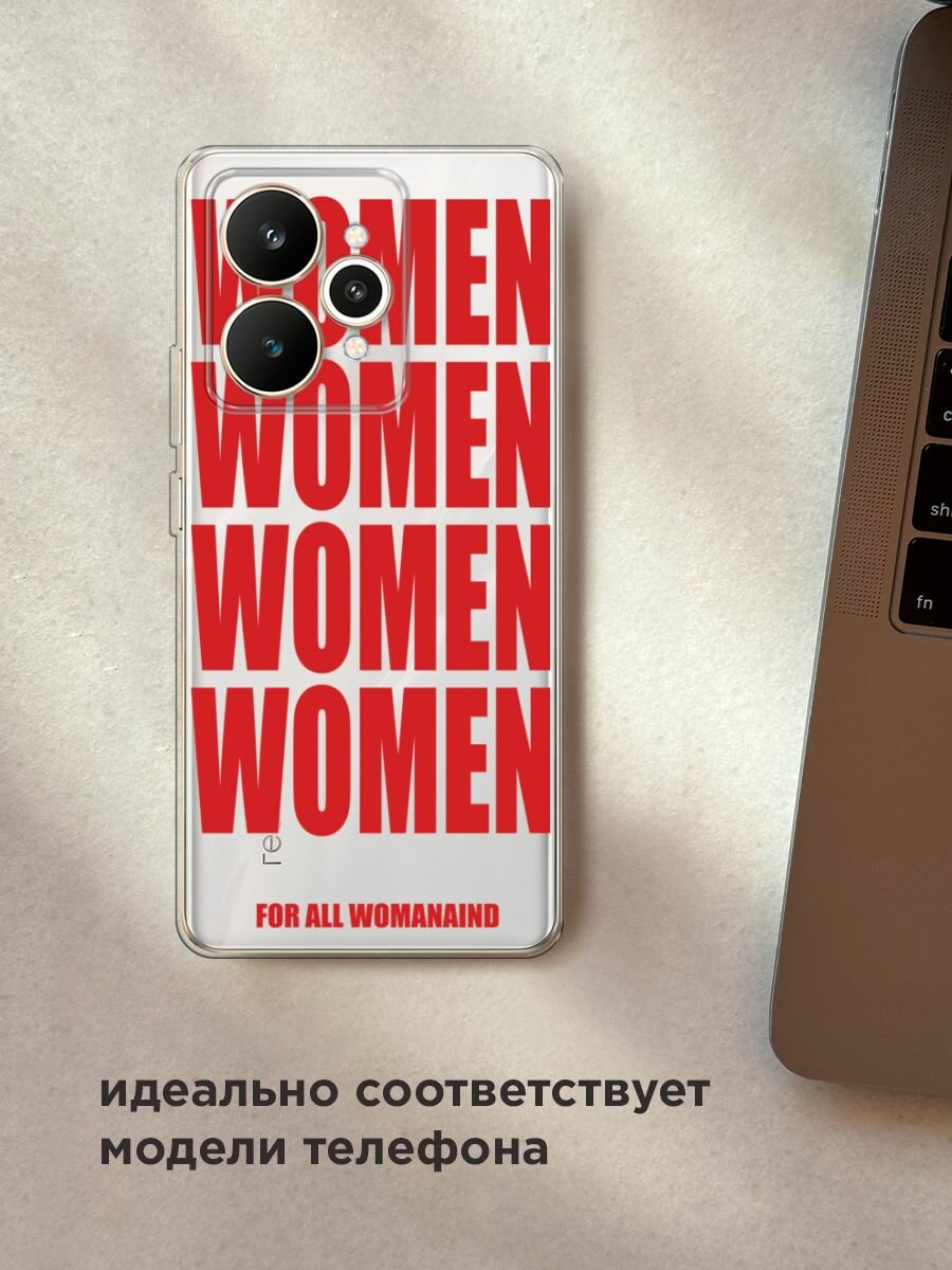Чехол на Realme 15 / Реалми 15 с принтом "WOMEN", прозрачный — фото 1