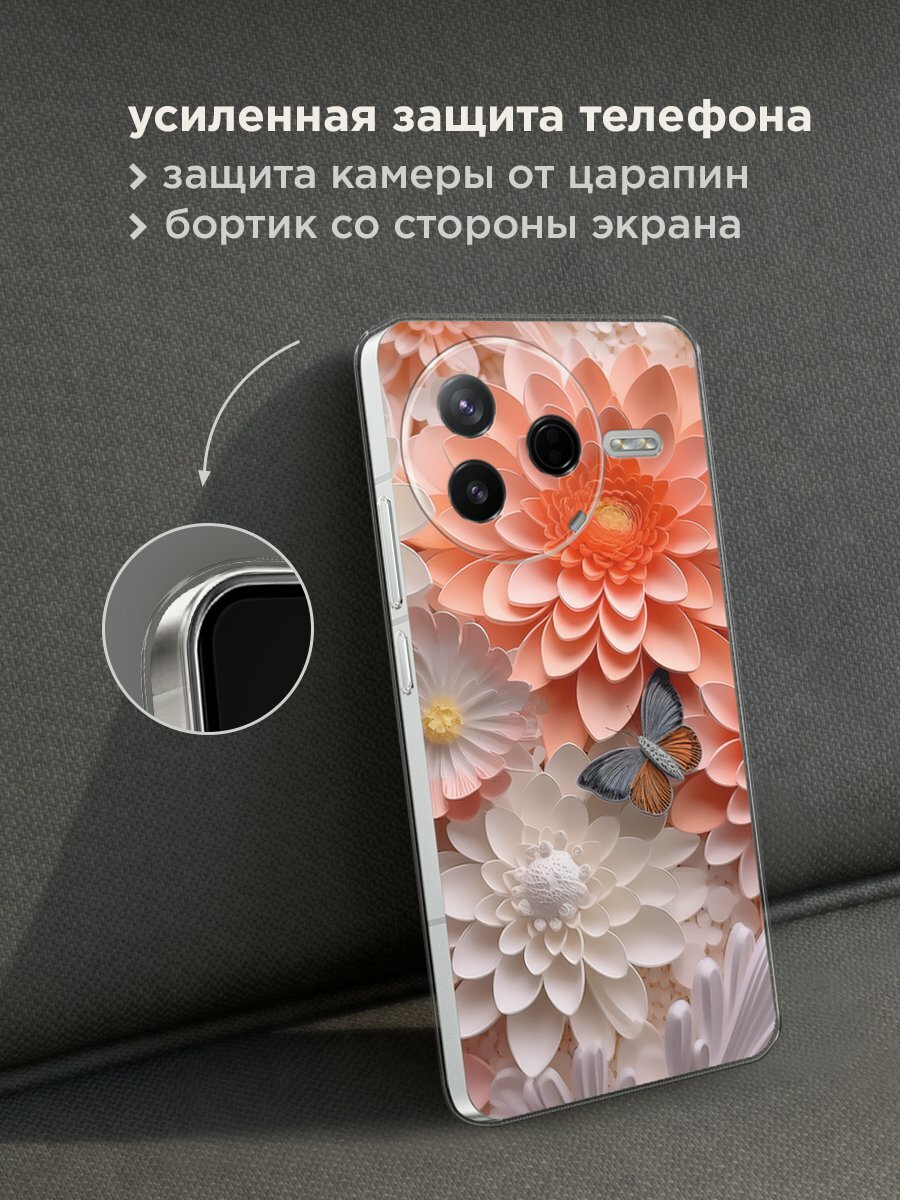 Чехол на Poco F7 Pro / Поко F7 Про с принтом "Бумажные цветы" — фото 1