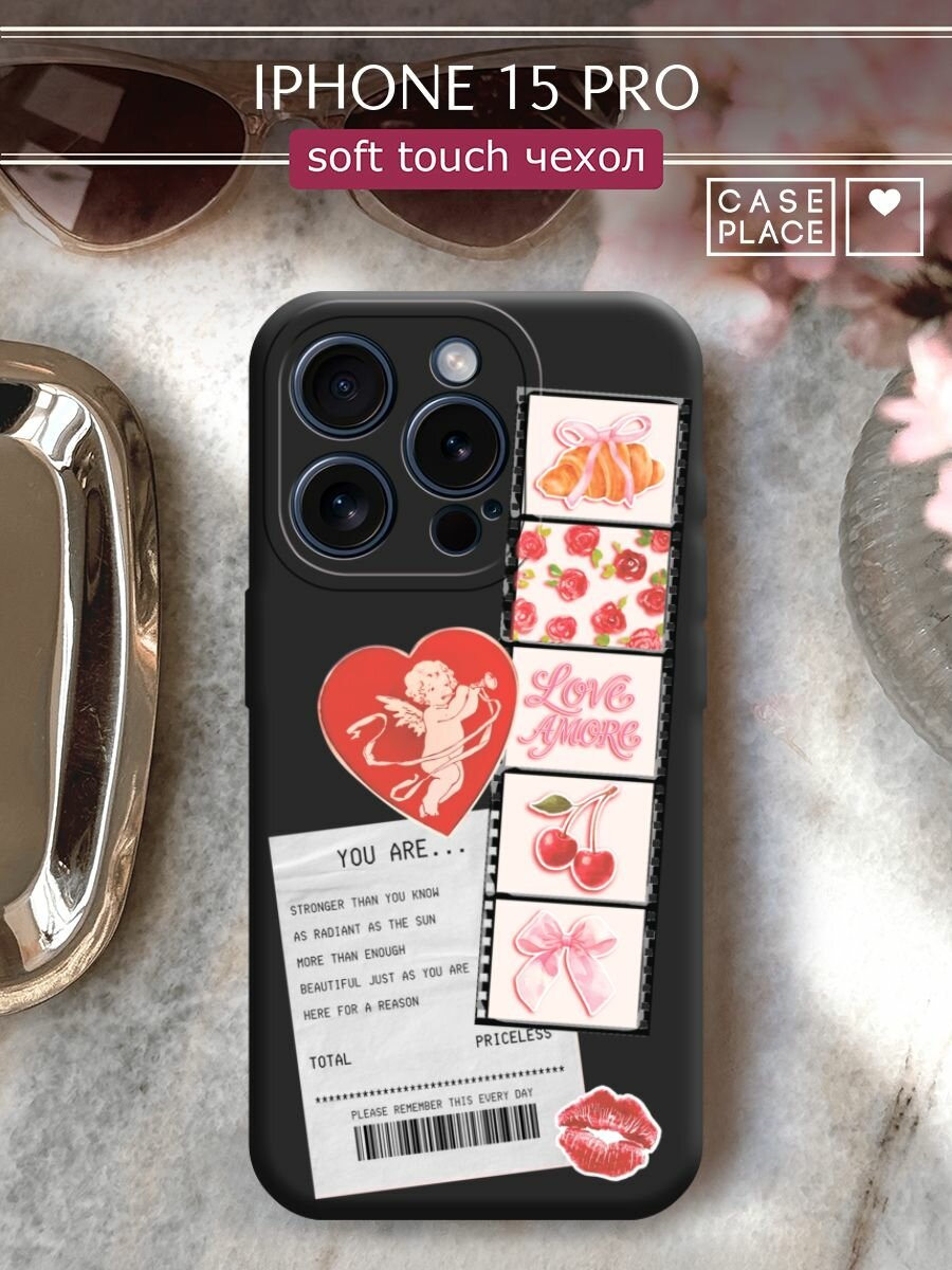 Чехол на Apple iPhone 15 Pro / Айфон 15 Про с принтом "Розовый коллаж 2"