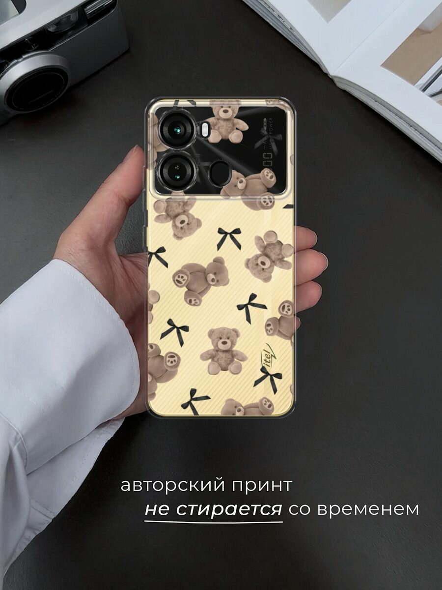 Чехол на Itel P40 / Ител P40 с принтом "Плюшовые мишки 2", прозрачный — фото 1