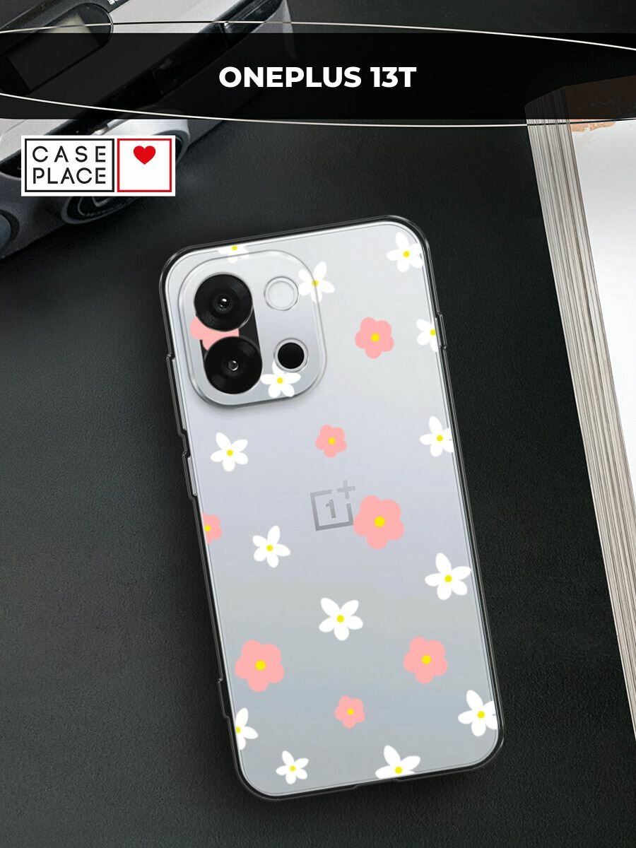 Чехол на OnePlus 13T / Ван Плас 13Т с принтом "Розовые и белые цветы", прозрачный