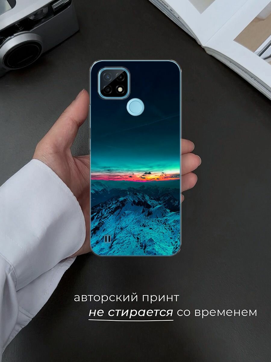 Силиконовый чехол на Realme C21 / Реалми С21 с принтом "Закат в горах" — фото 1