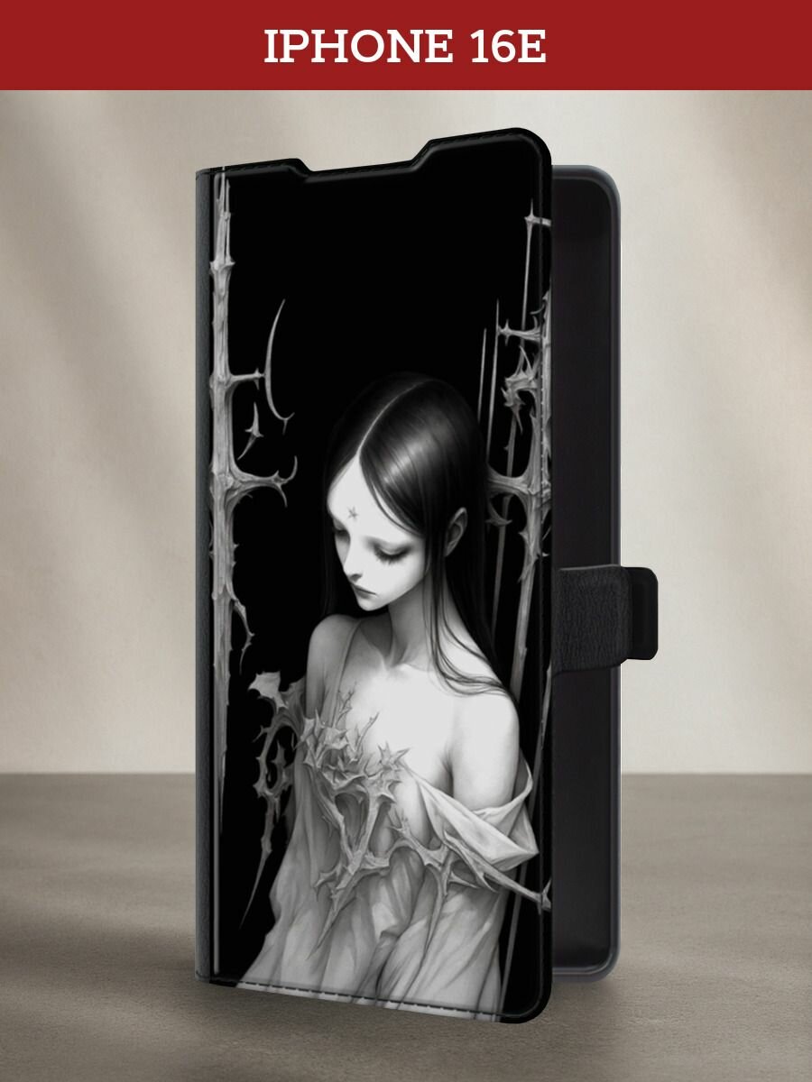 Чехол-книжка на Apple iPhone 16e/17e / Айфон 16е/17e с рисунком "Грустная готическая девушка"