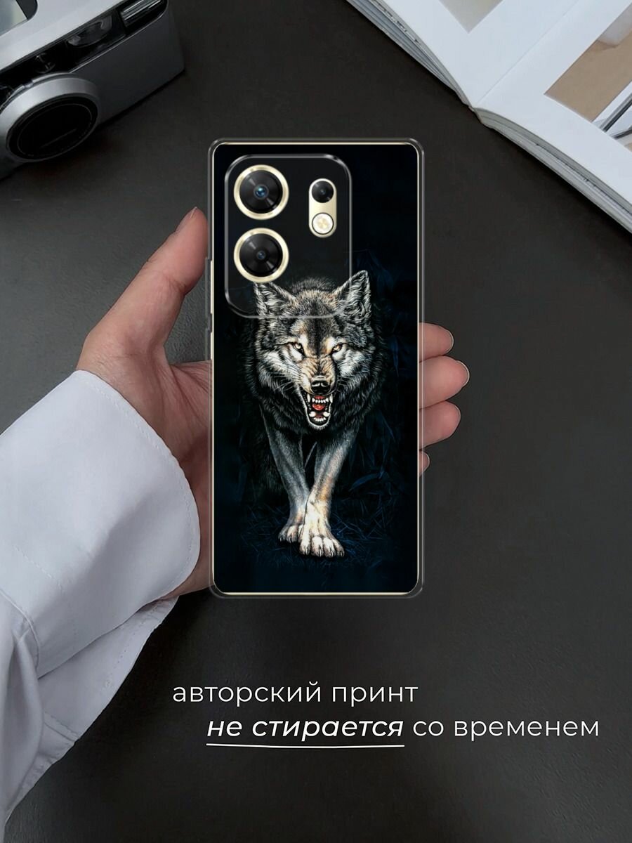 Чехол на Infinix Zero 30 4G / Инфиникс Зеро 30 4G с принтом "Злобный волк из ночи" — фото 1