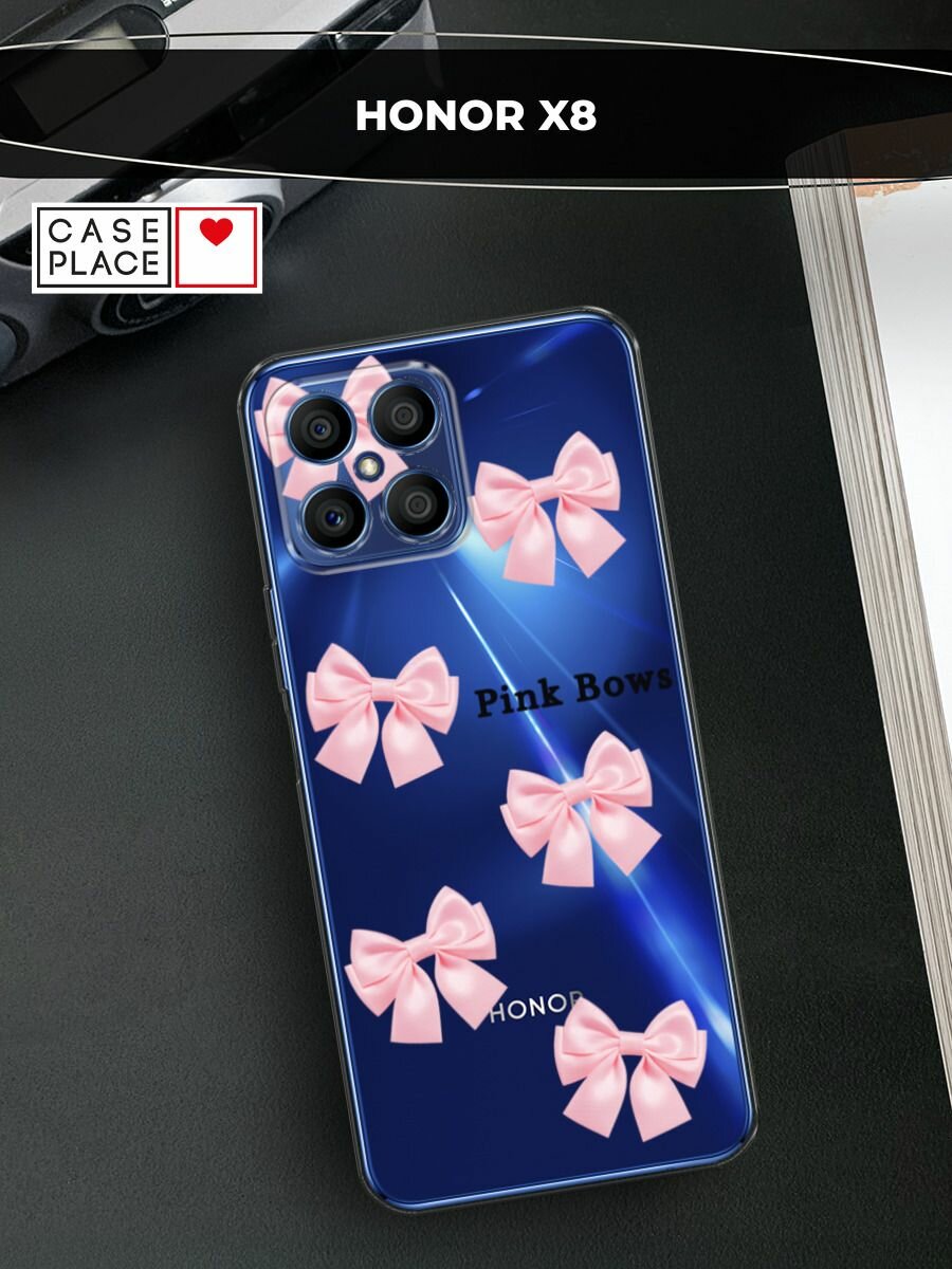 Чехол на Honor X8 / Хуавей X8 с принтом "Pink Bows", прозрачный