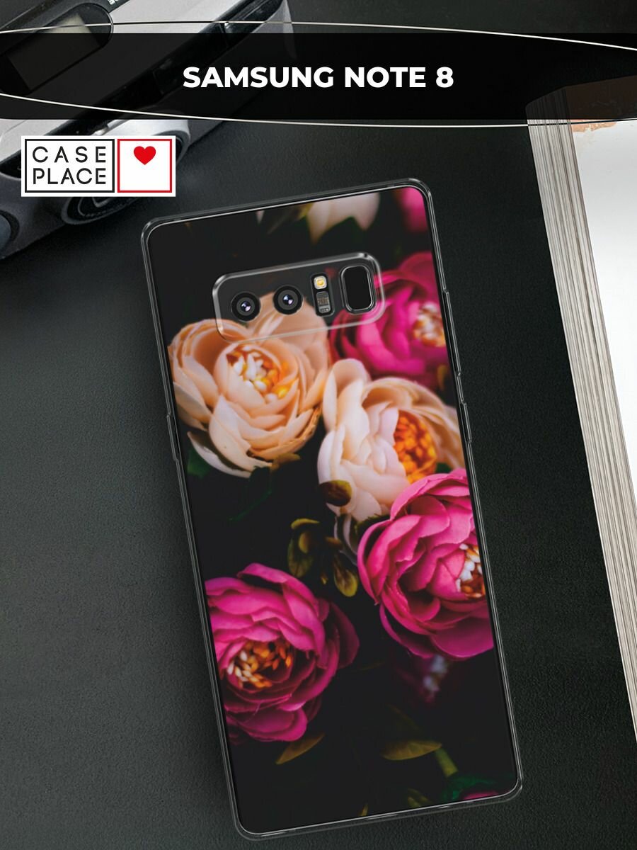 Чехол на Samsung Galaxy Note 8 / Самсунг Галакси Нот 8 с принтом "Розовые пионы на черном"
