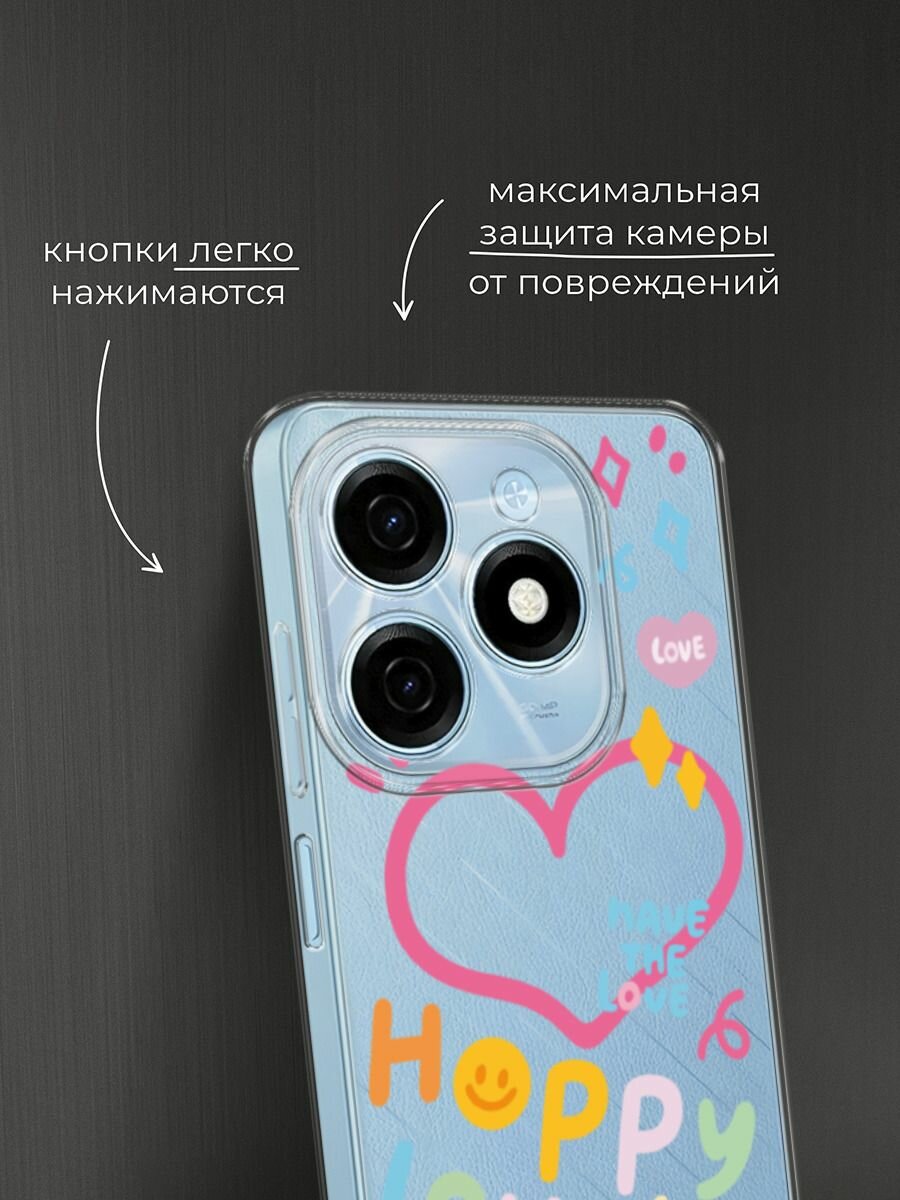 Чехол на Tecno Spark 20 / Текно Спарк 20 с принтом "Happy lovely", прозрачный — фото 1