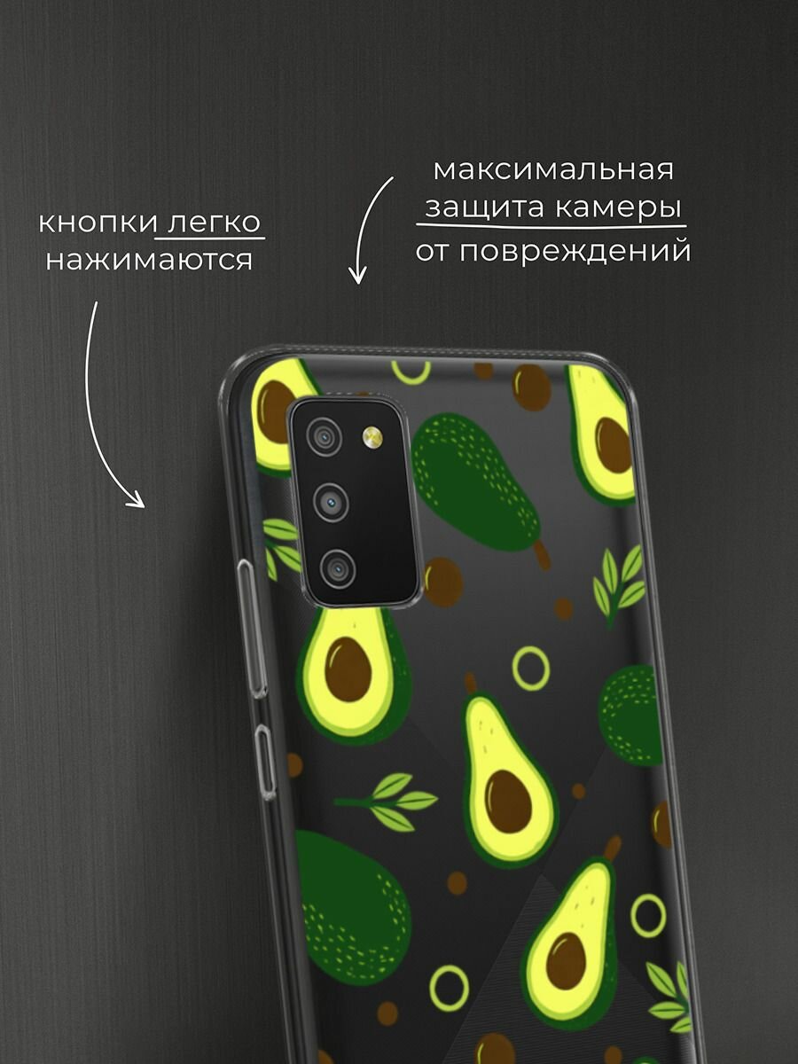 Чехол на Samsung Galaxy A02s / Самсунг Галакси A02s с принтом "Авокадо паттерн", прозрачный — фото 1