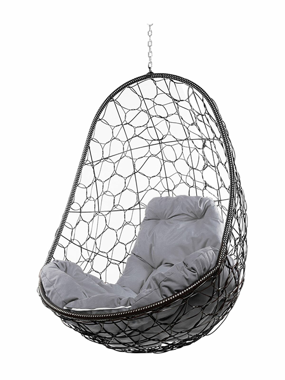 Подвесное кресло овал (без стойки), с ротангом черное, серая подушка