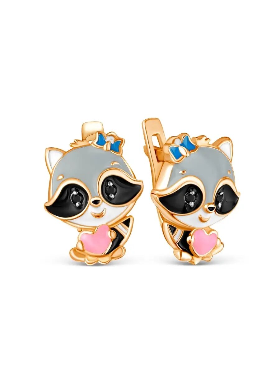 Серьги, серебро, 925 проба, золочение, фианит, эмаль