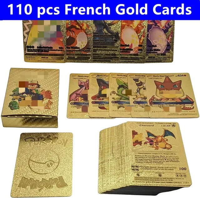 Карты Miniso 5-110, золотые, серебряные, черные, цветные, Vmax, GX, Vstar, испанские, английские, французские, немецкие, коллекционные карты, игрушки, подарки.