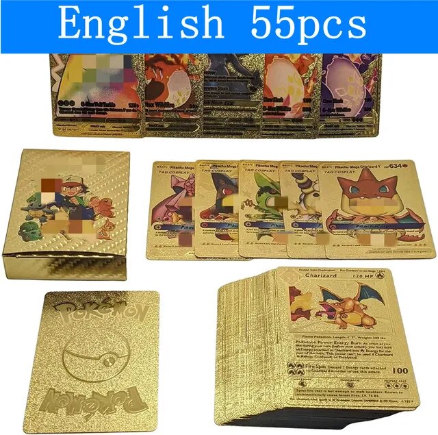 Карты Miniso 5-110, золотые, серебряные, черные, цветные, Vmax, GX, Vstar, испанские, английские, французские, немецкие, коллекционные карты, игрушки, подарки.