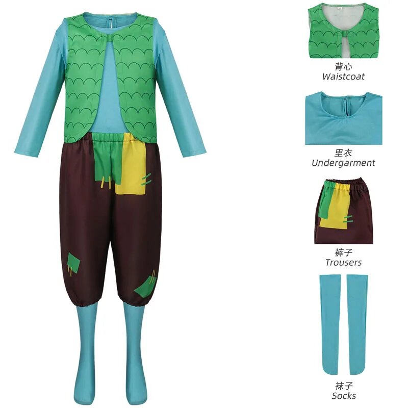 Костюм для косплея с принтом аниме для мальчиков, трелли, ветка мака, топ, брюки, комплект, карнавальная одежда на Хэллоуин, парик, костюм для детей и взрослых